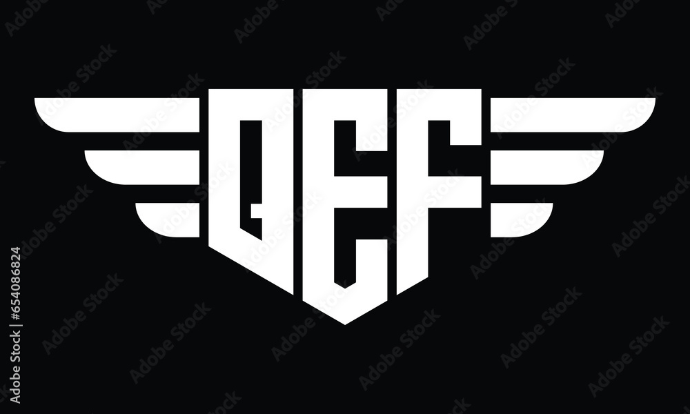 QEF three letter logo, creative wings shape logo design vector template ...
