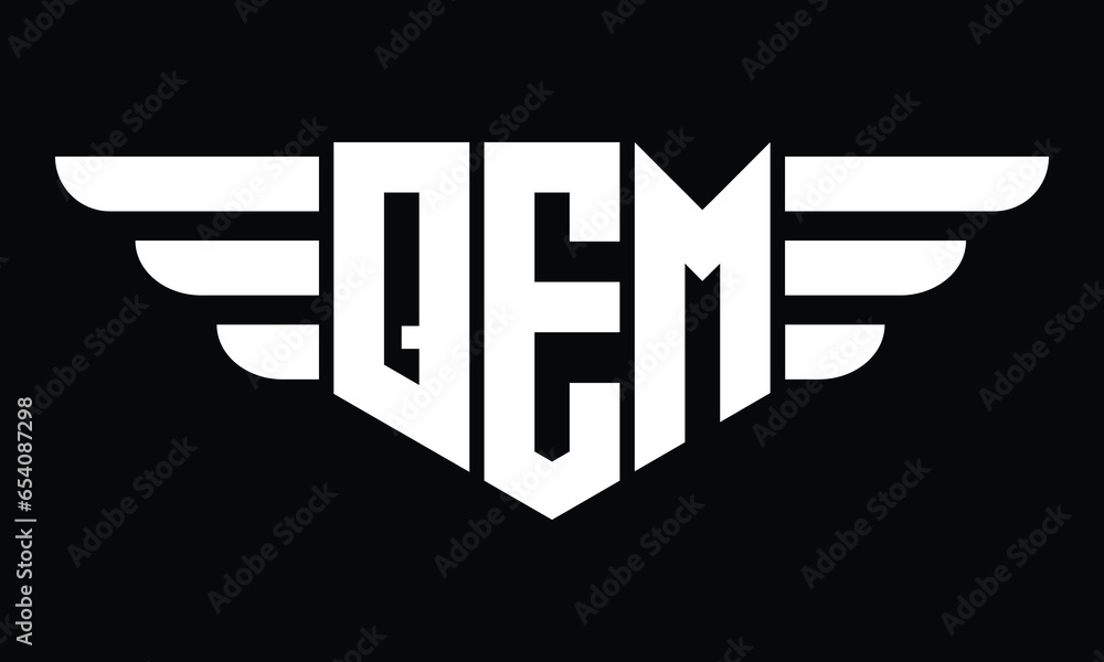 QEM three letter logo, creative wings shape logo design vector template ...