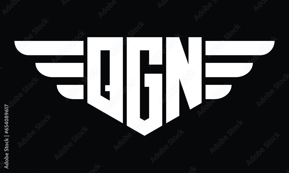 QGN three letter logo, creative wings shape logo design vector template ...
