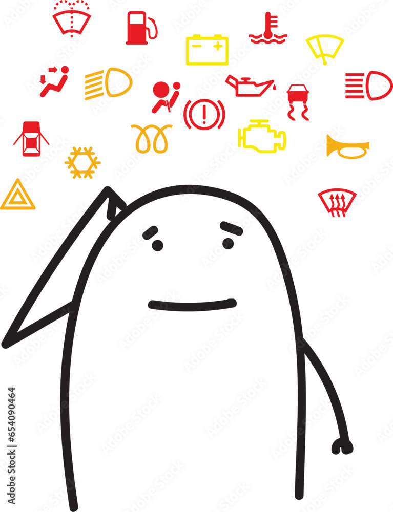 Thumb man. Driver very confused by car dashboard warning lights ...