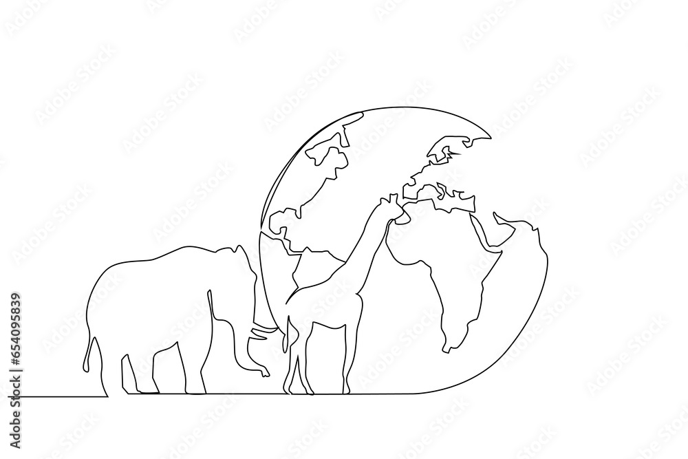 elephant giraffe world map world globe education animals life line art ...