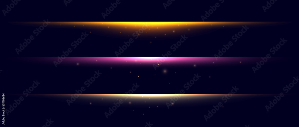 Neon divider lines set. Glowing horizontal stripes collection ...