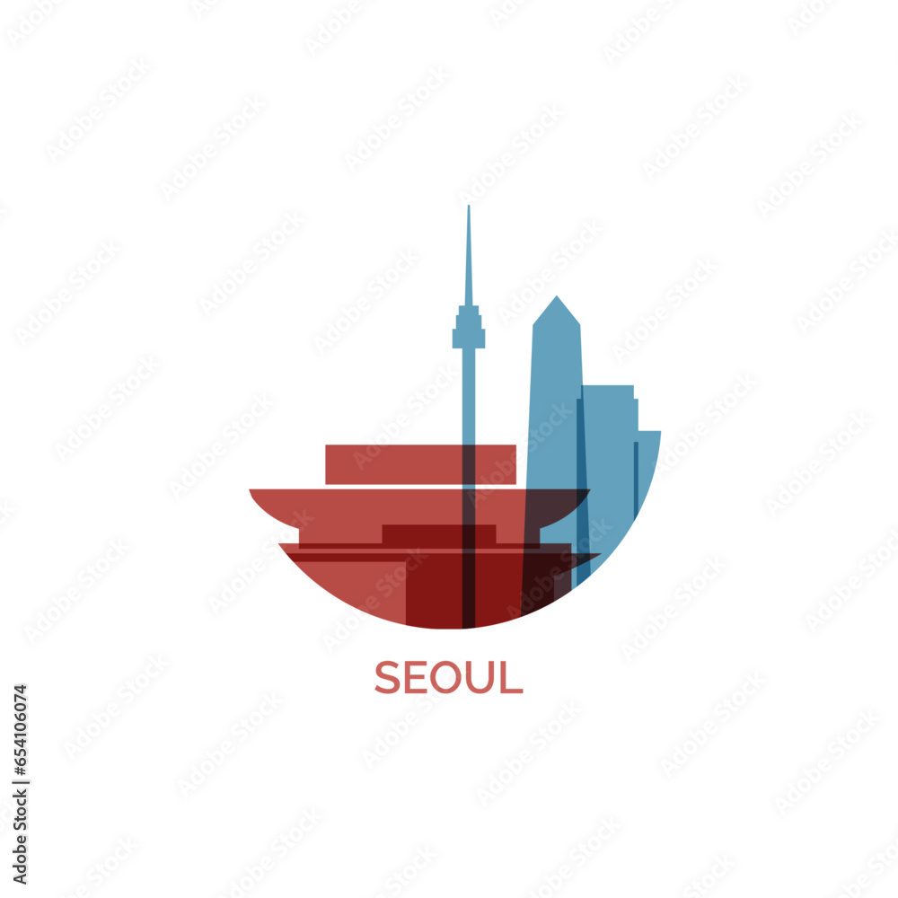 South Korea Seoul cityscape skyline city panorama vector flat modern ...