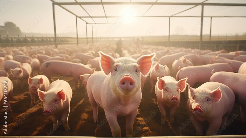 Agricultural Crops: Pigs in pig farms still eat from troughs. Food in ...