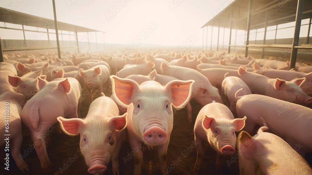 Agricultural Crops: Pigs in pig farms still eat from troughs. Food in ...
