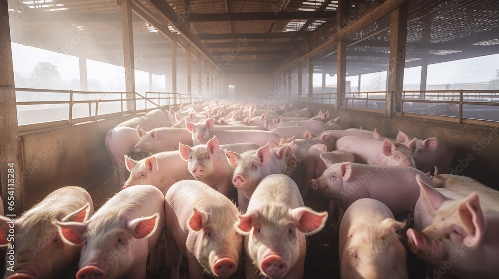 Agricultural Crops: Pigs in pig farms still eat from troughs. Food in ...