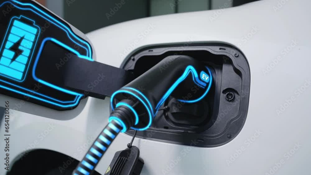 Electric car recharging from home charging station by futuristic EV ...