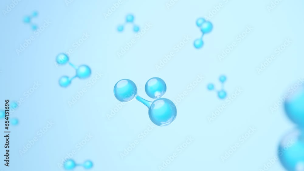 Vidéo Stock Water molecules atom floating on blue background for ...