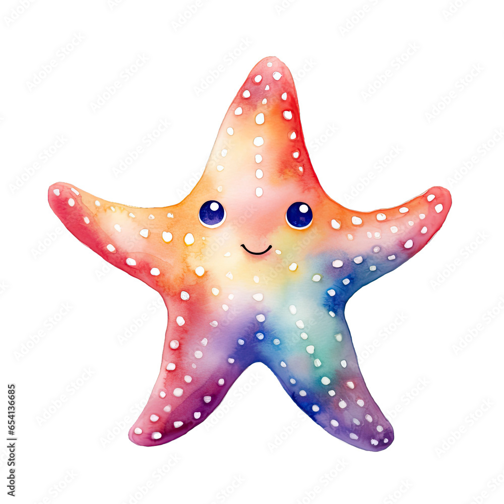 Starfish watercolor clipart on transparent background. Generative AI ...