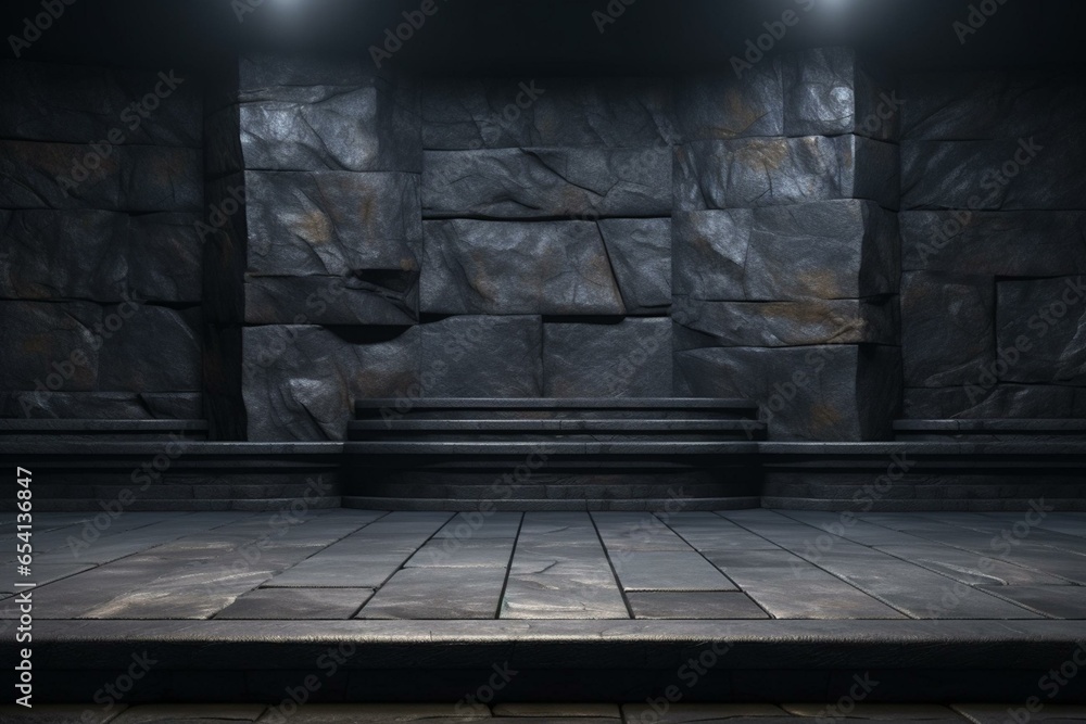 Dark stone stage with a tiled floor, beautifully rendered in 3D ...