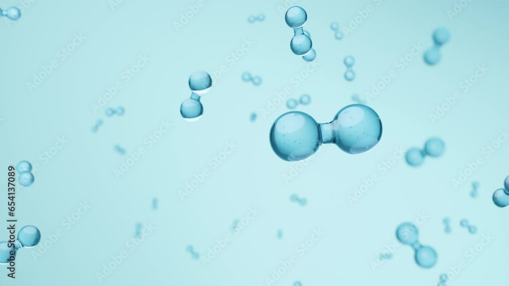 Hydrogen molecules atom floating on blue background for hydrogen fuel ...