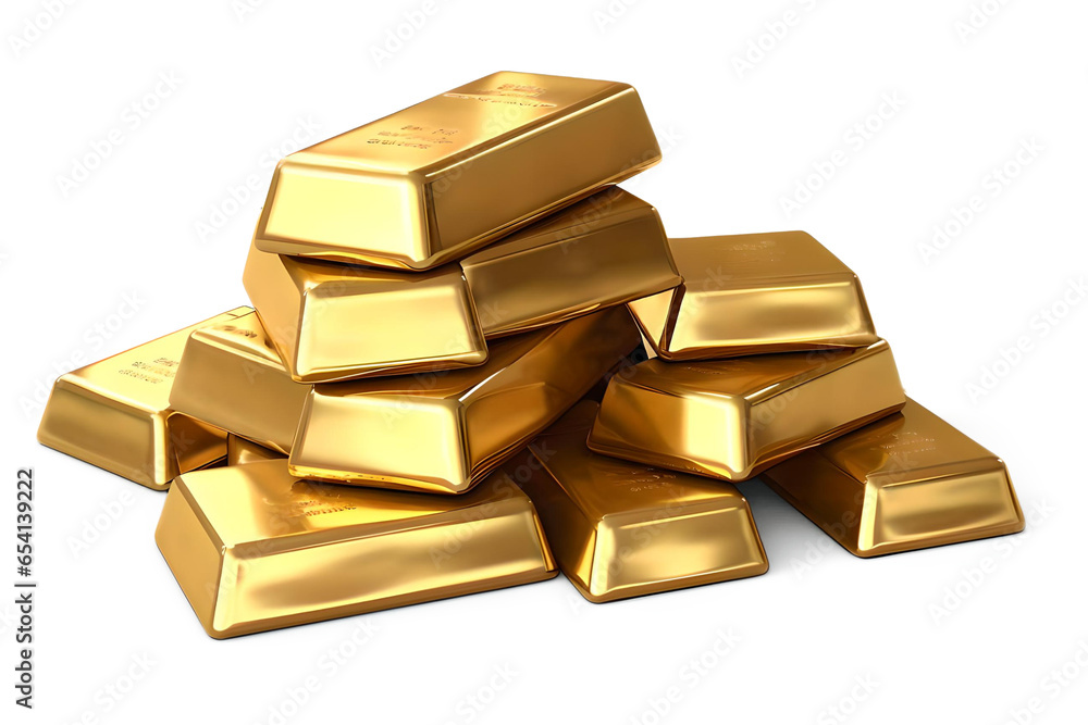 Set Of Gold Bars, Piles Of Gold Lingots Isolated On Transparent ...