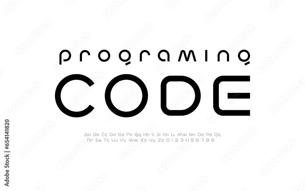 Virtual cyber font, digital alphabet made space future design ...