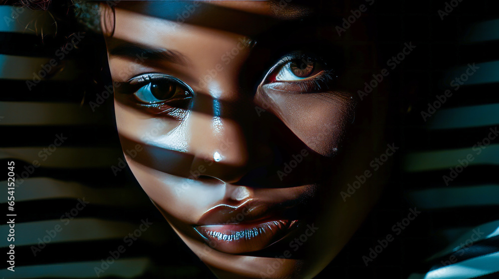 Dramatic human face with shadow patterns creating an intriguing ...