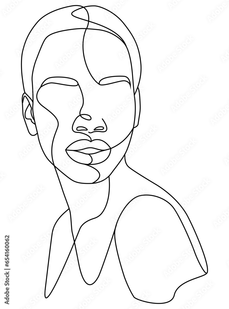 The face is a line. Portrait of a woman. Face, solid drawing of lines ...