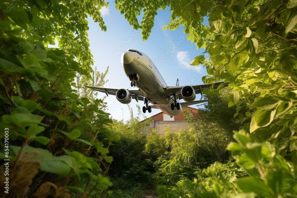 airplane in foliage against vibrant environment, emphasizing ...
