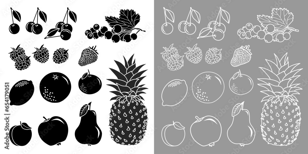 Collection de pictogrammes de divers fruits : cerise, groseille ...