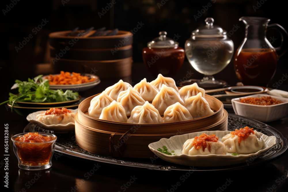 A serving of dim sum, a Chinese meal of bite-sized dumplings and ...