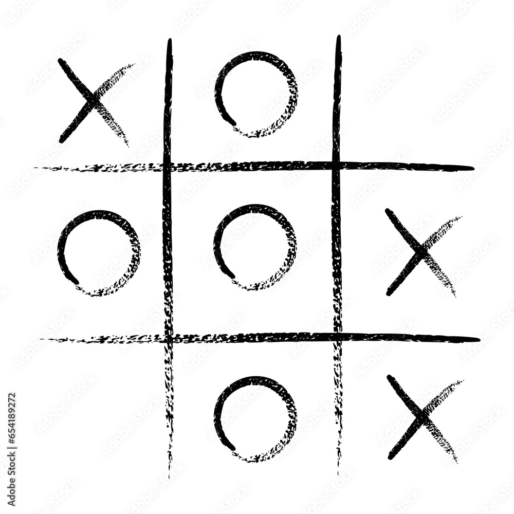 Tic tac toe game competition set. noughts and crosses black grunge ...