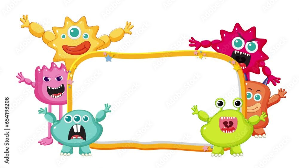 Cartoon alien monsters on isolated border frame template. Stock Video ...