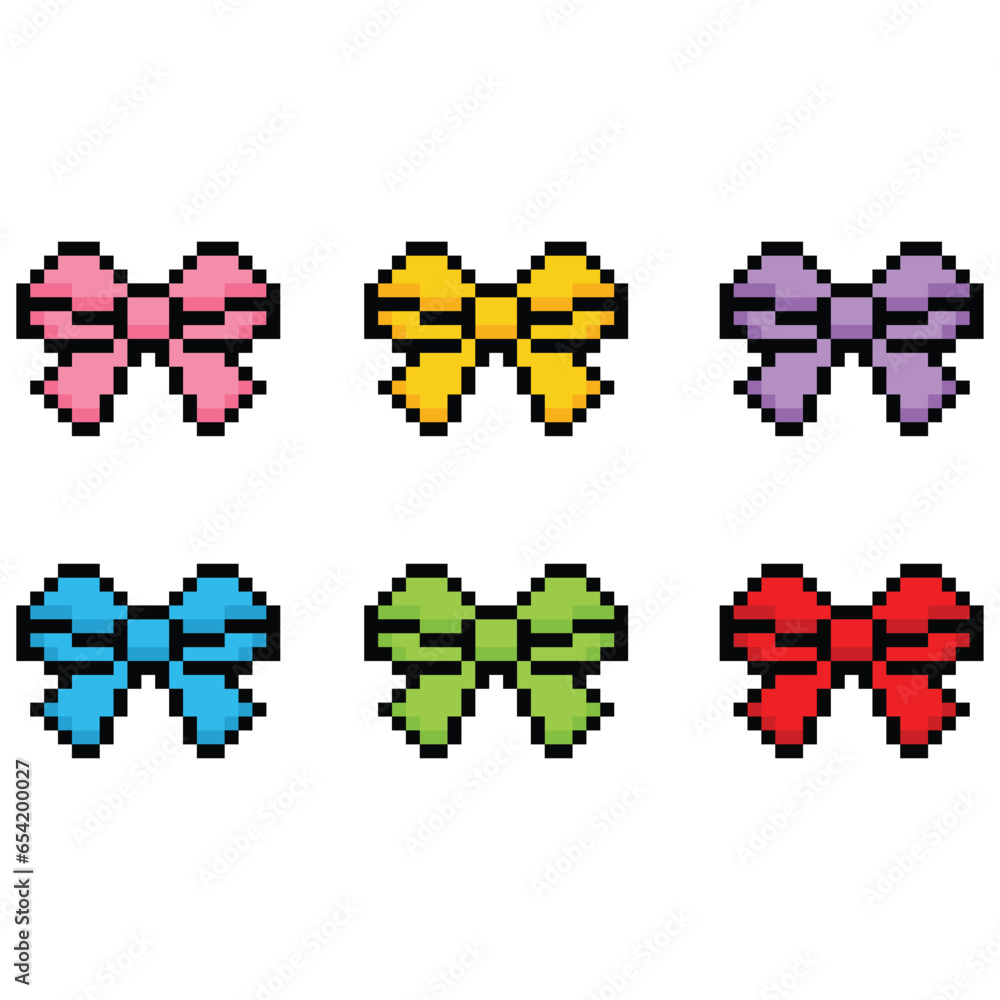 pixel ribbon bows icon. Vector pixel art bow 8 bit logo for game Stock ...