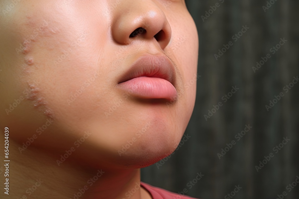 Swelling at the cheek of Asian young man. Inflammation of parotid gland ...