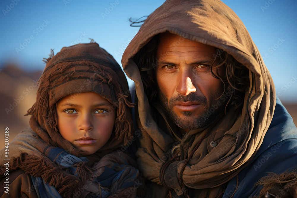 A nomadic Tuareg family in the Sahara Desert, demonstrating their ...
