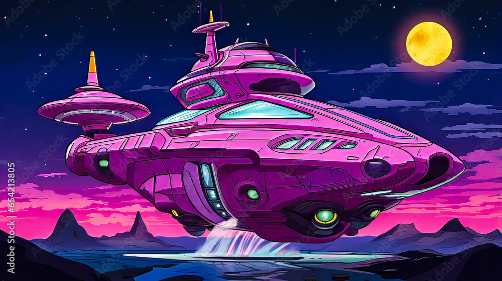 Cartoon Alien Spaceship. Generative AI. A digital illustration of a ...