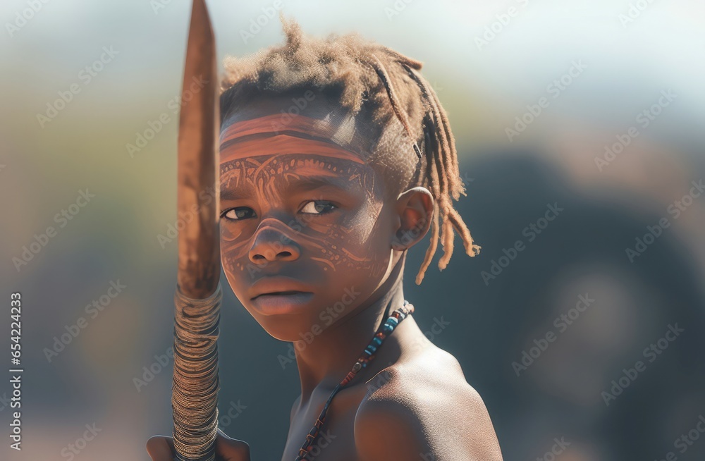 Kid african tribe culture. Child adventure. Generate Ai Stock Photo ...