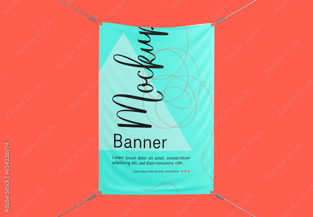 Vertical Outdoor Banner with Ropes Mockup Stock Template | Adobe Stock