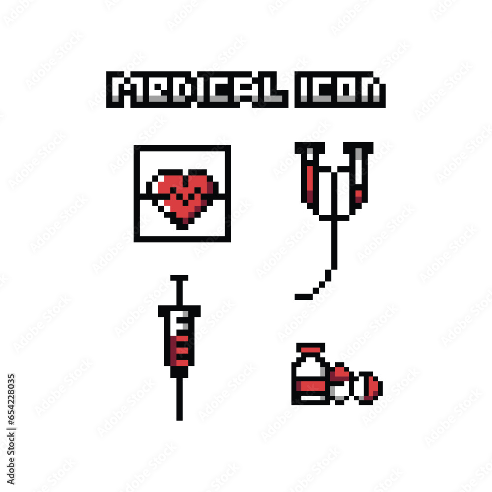 this is medical icon 1 bit style in pixel art with simple color and ...