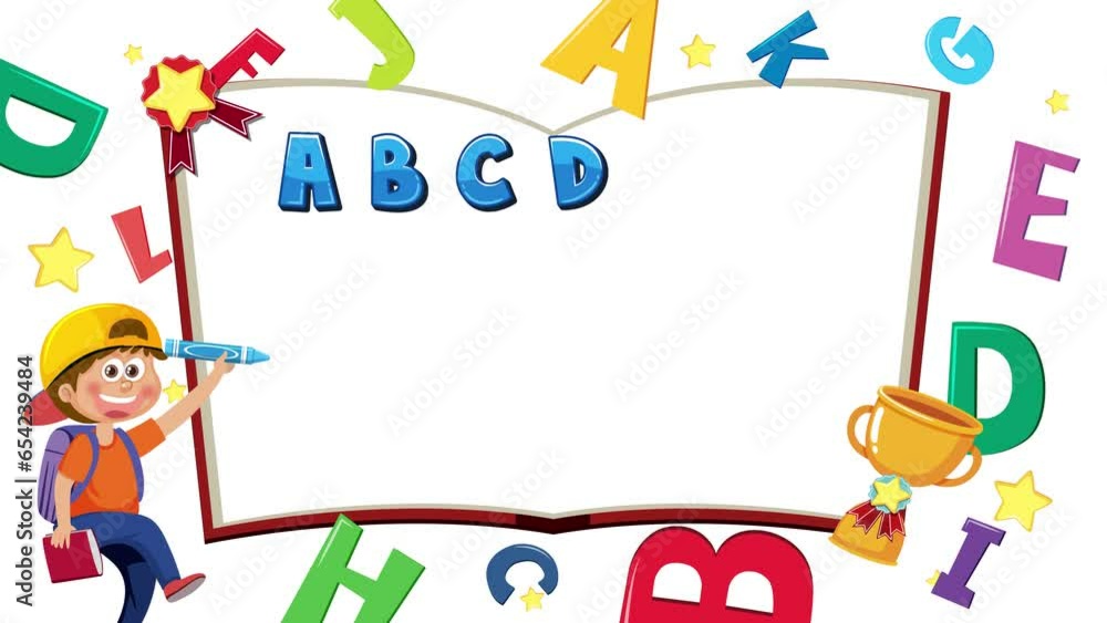 Boy student on blank template learning A-Z English letters alphabet ...