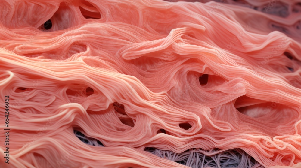 Microscopic view of muscle fibers. Cultured meat production concept ...