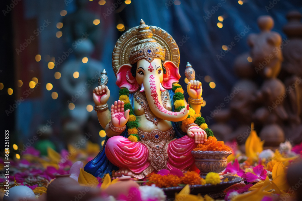 Beautiful and colorful decorative lord ganesha sculpture. Stock Photo ...