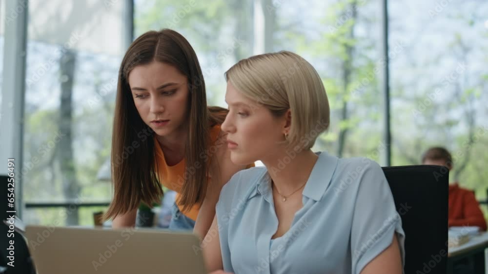 Young intern asking leader woman coworking closeup. Supervisor ...