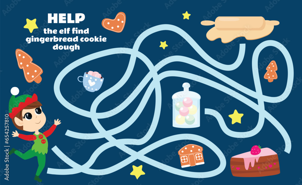 Maze game for kids Help the elf find the gingerbread cookie dough. A ...