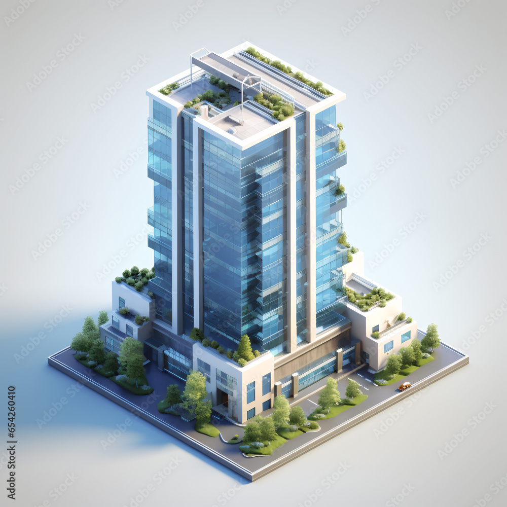 Isometric business glass office building. Isometric modern architecture ...