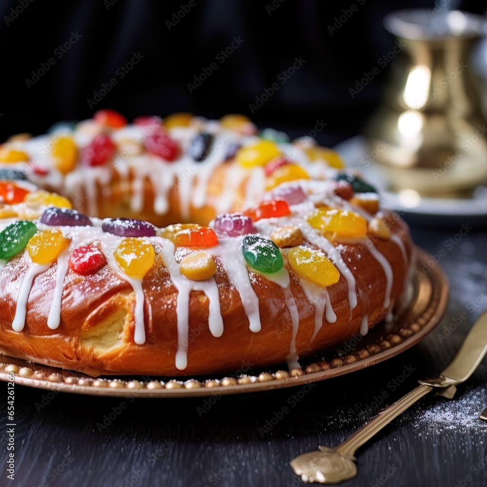 King's Cake - traditional foods associated with Three Kings' Day Stock ...