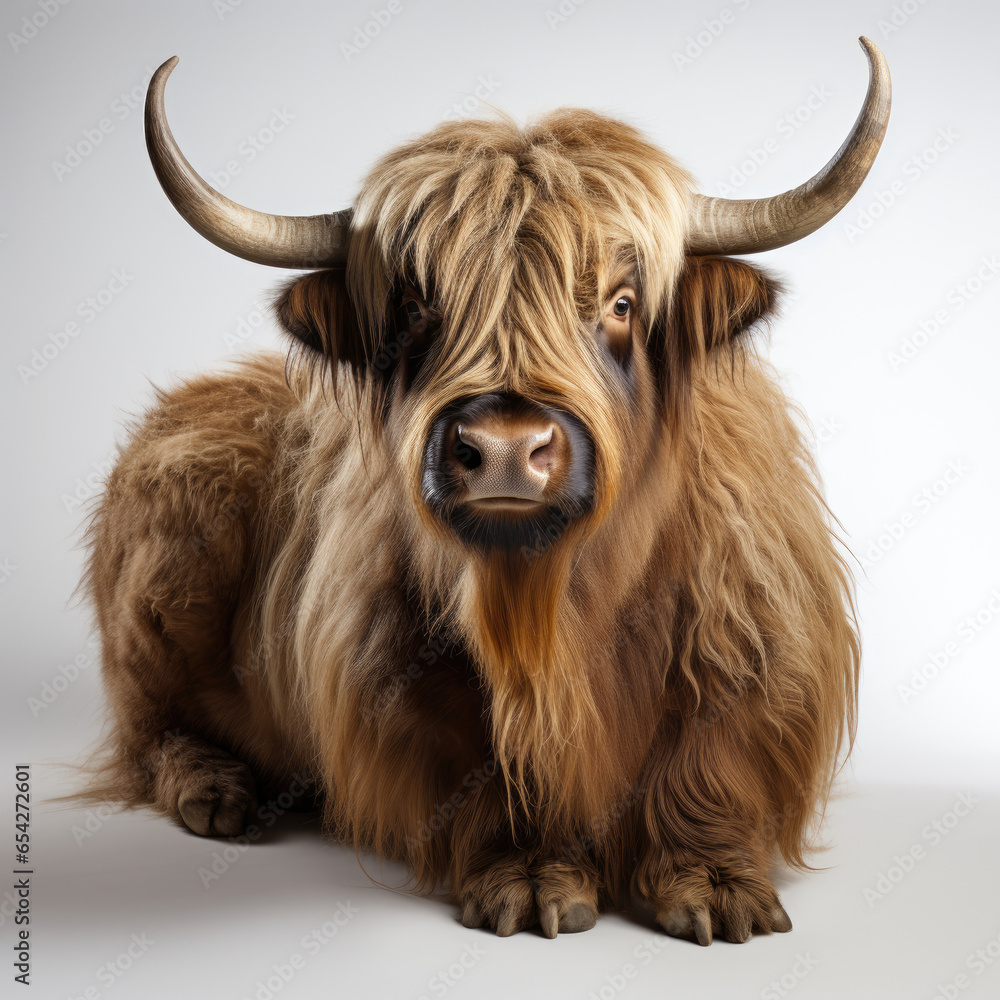 wild Tartary cow yak animal hairy cattle on white background Stock ...