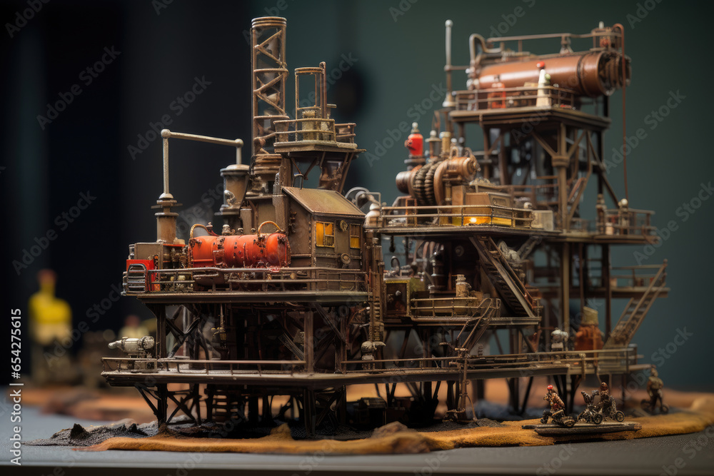 Toy oil refinery station. Miniature toy composition for an oil refinery ...