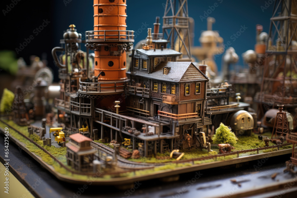 Toy oil refinery station. Miniature toy composition for an oil refinery ...