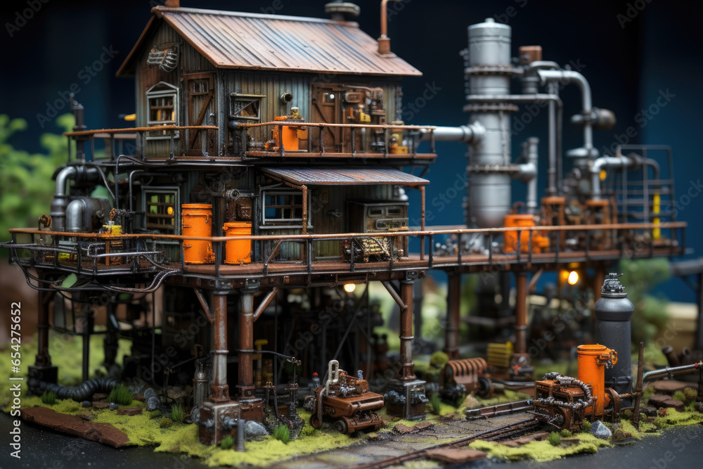 Toy oil refinery station. Miniature toy composition for an oil refinery ...