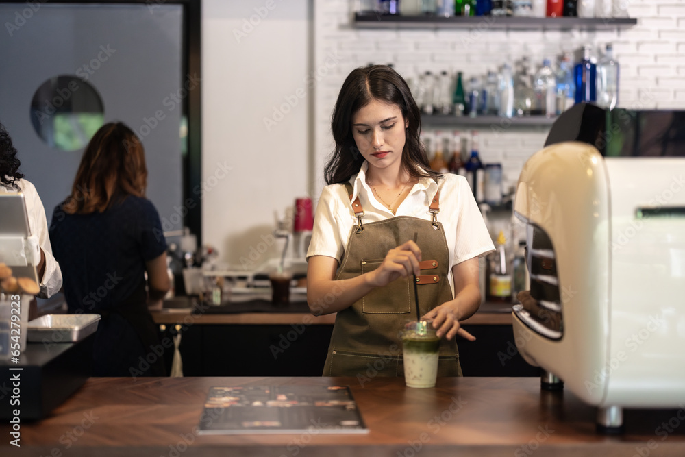 Small biz owner and barista manage shop's daily routine. Open, serve ...