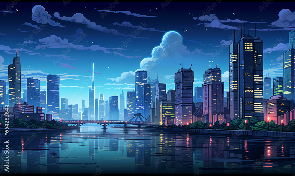 City 23rd Century Background in Pixel Art RPG Gaming 8 bits 16 bits ...