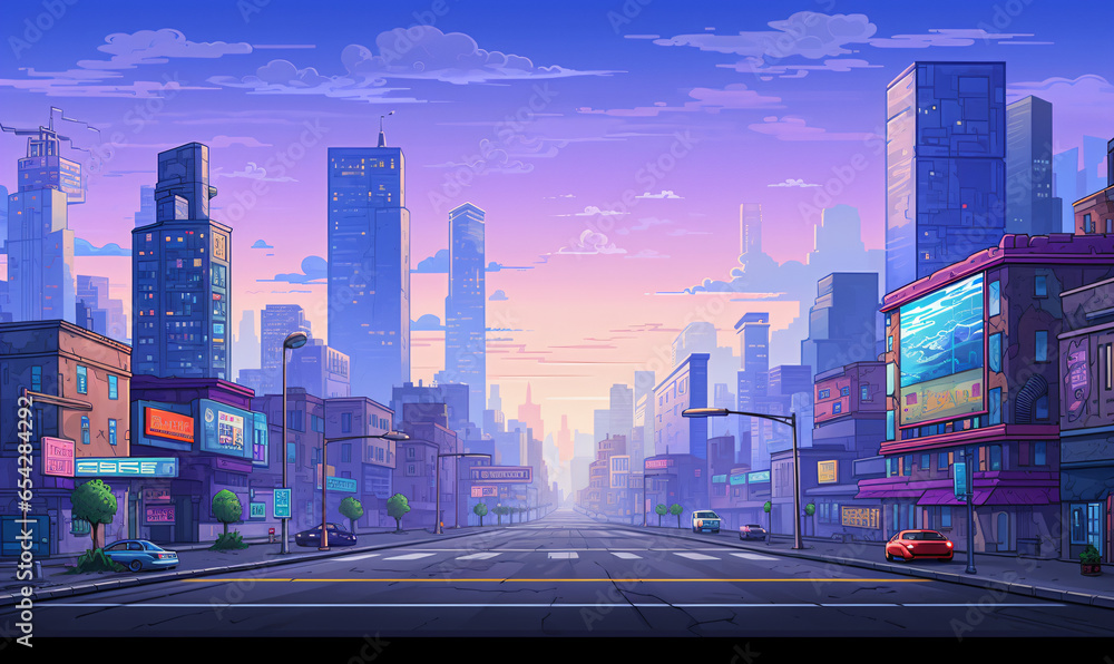 City 23rd Century Background in Pixel Art RPG Gaming 8 bits 16 bits ...