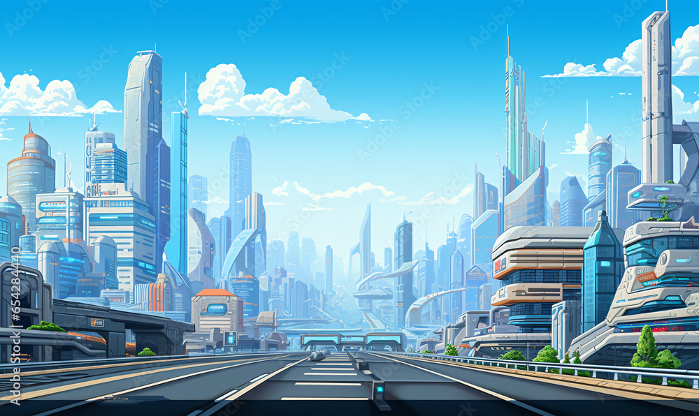 City 23rd Century Background in Pixel Art RPG Gaming 8 bits 16 bits ...