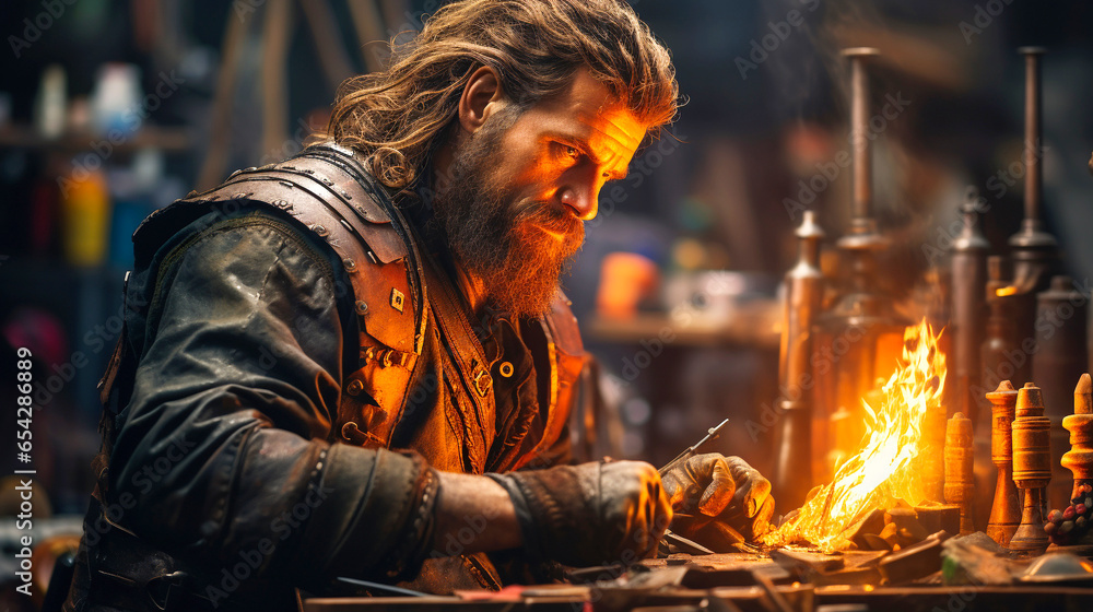 Forge of Enchantment: The Magical Craft of the Blacksmith Man Stock ...