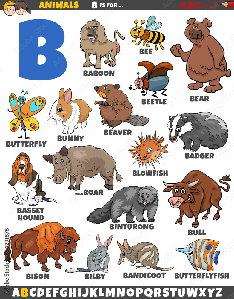 cartoon animal characters for letter B educational set Stock Vector ...