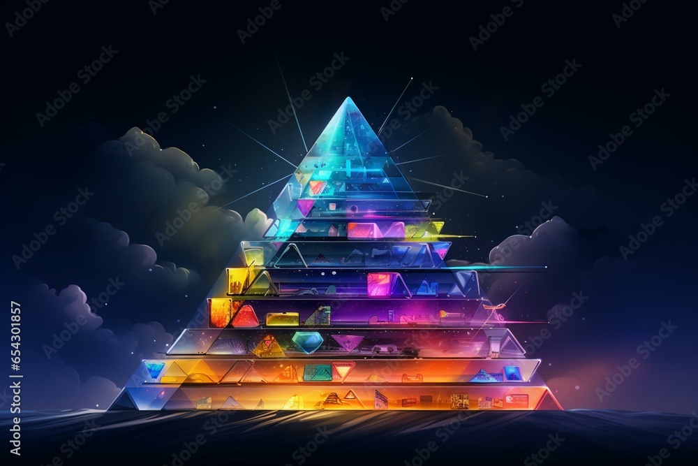 Conceptual pyramid of shapes and colors created using modern technology ...