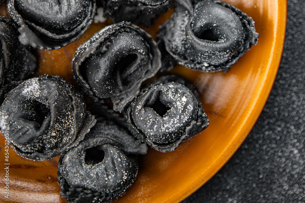 ravioli black agnolotti color cuttlefish ink fresh seafood salmon fish ...